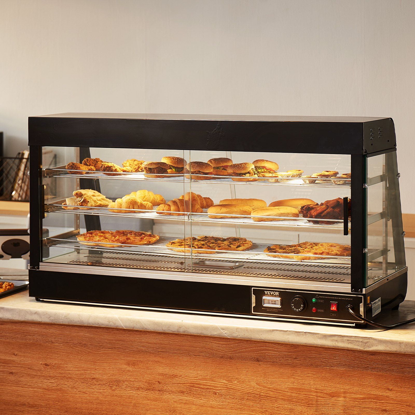 3-Tier Commercial Food Warmer Display Counter - Heated Pizza Cabinet ...
