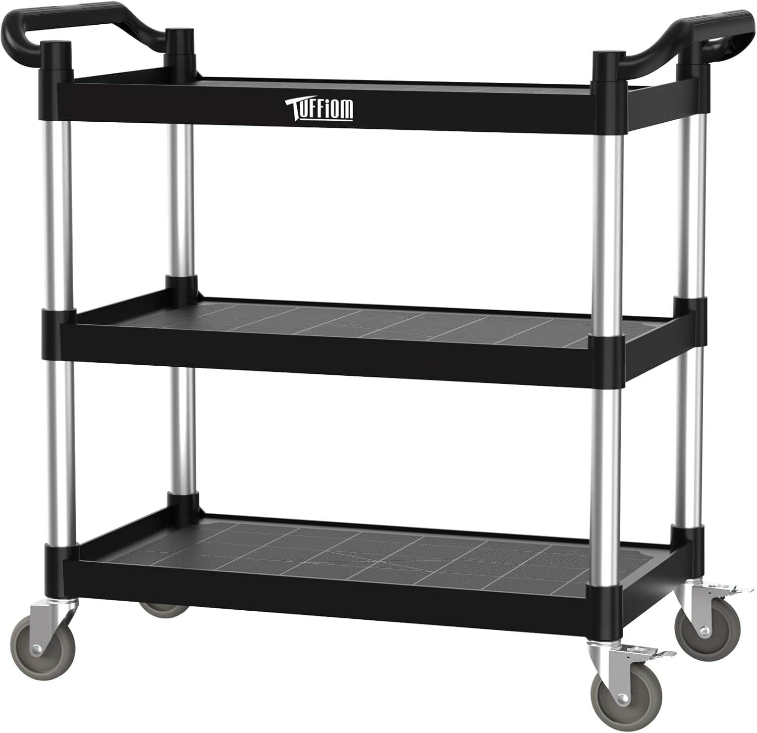 3-Tier Commercial Utility Cart with Wheels, Heavy Duty Rolling Plastic ...