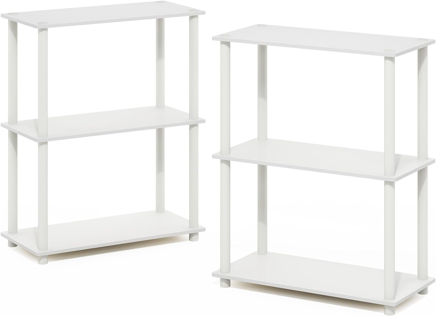 3-Tier Compact Multipurpose Shelf Display Rack, White/White, Set of 2 ...