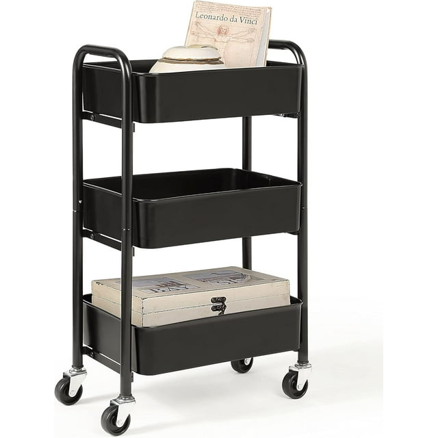 3-Tier Compact Rolling Metal Storage Organizer Cart with Caster Wheels ...