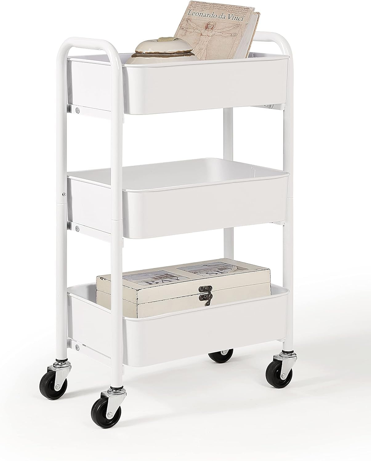3-Tier Compact Rolling Metal Storage Organizer Cart with Caster Wheels ...