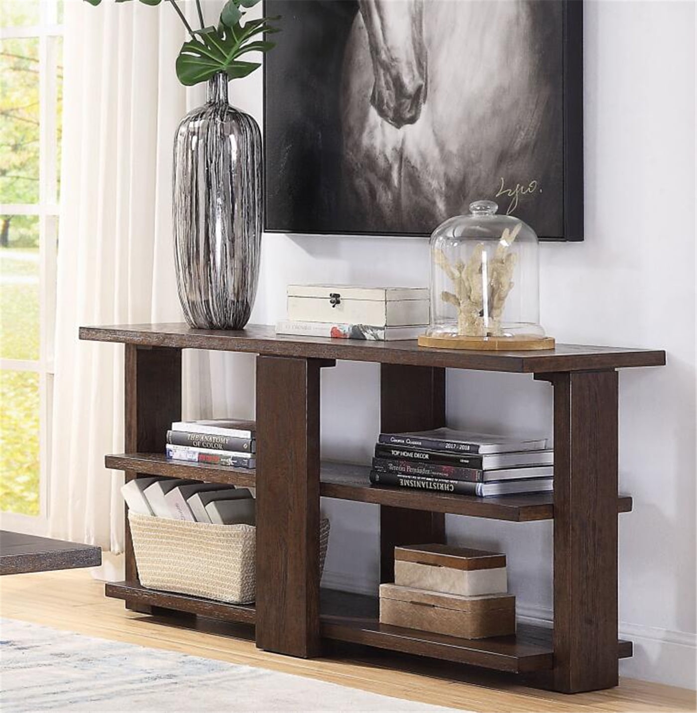 3-Tier Console Table, 52 Inch Long Wood Sofa Table for Living Room ...