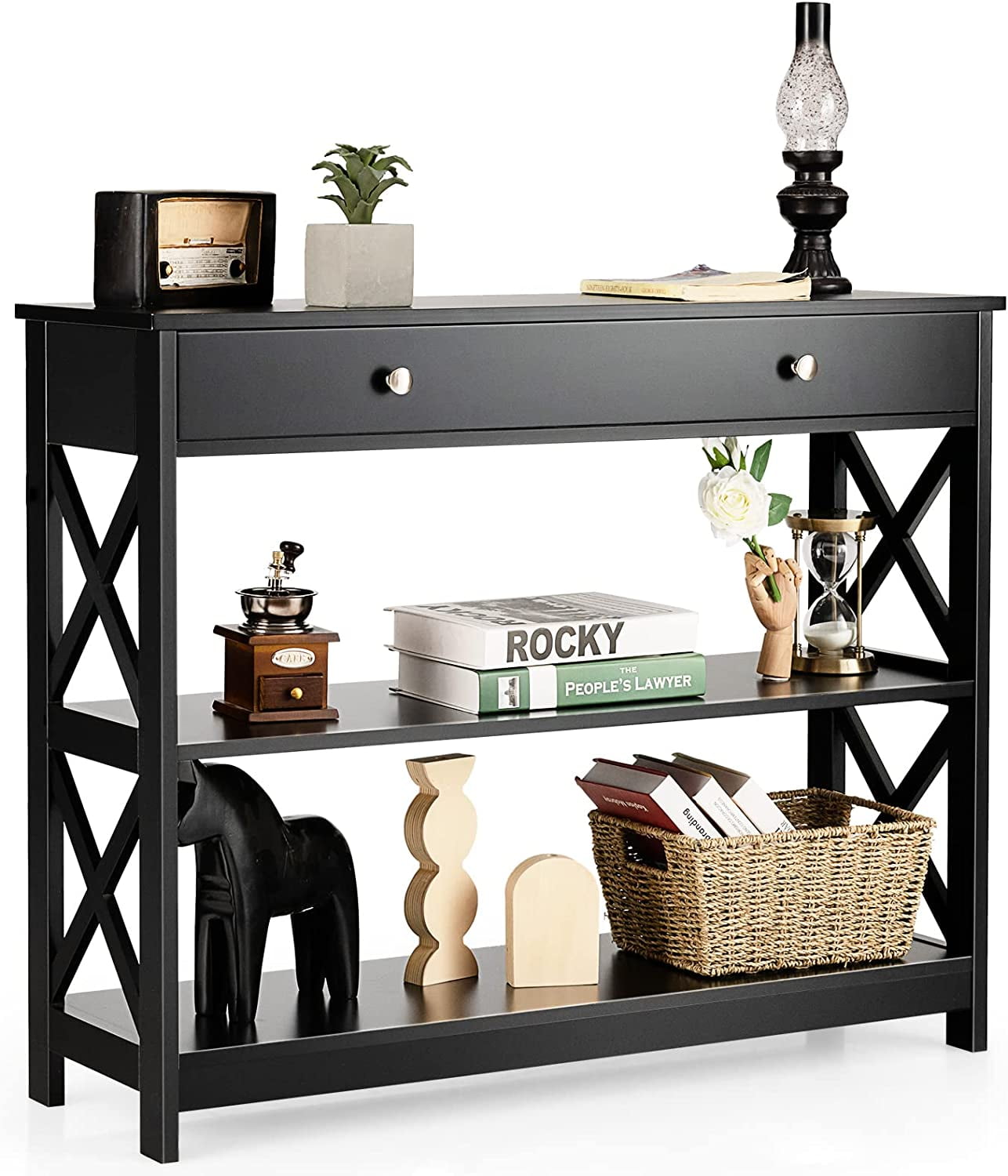 **3-tier console table with drawers, narrow entryway table w/storage ...