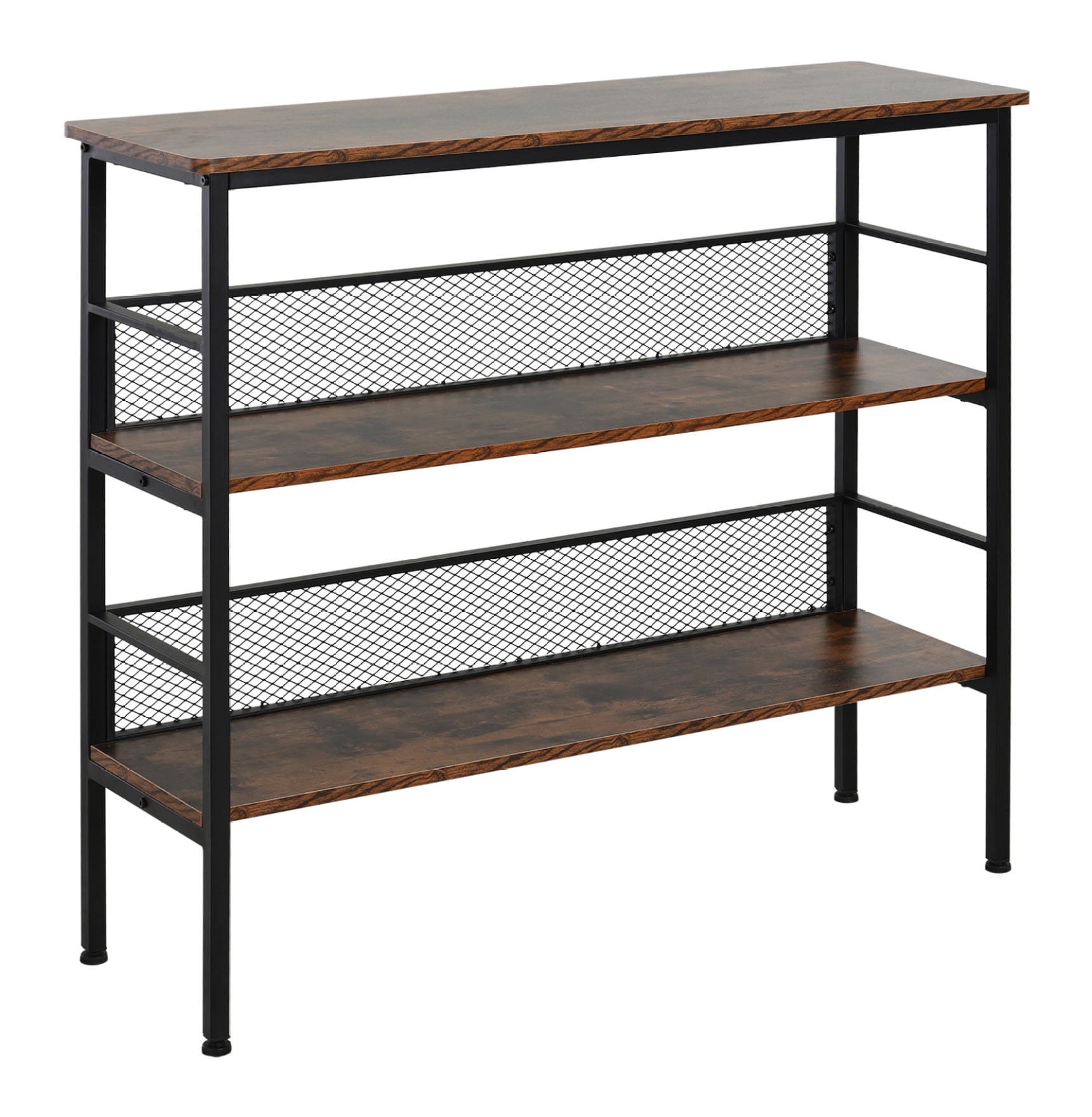3-Tier Console Table Industrial Style, Metal & Wood Storage Shelf ...