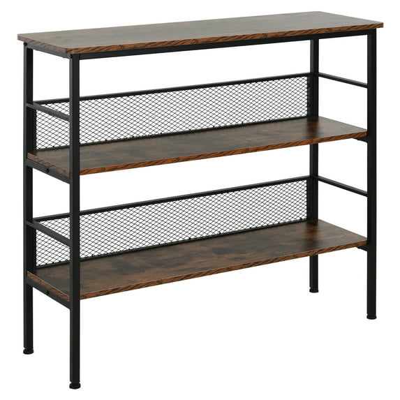 3-Tier Console Table Industrial Style Storage Metal Wooden Shelf with a ...