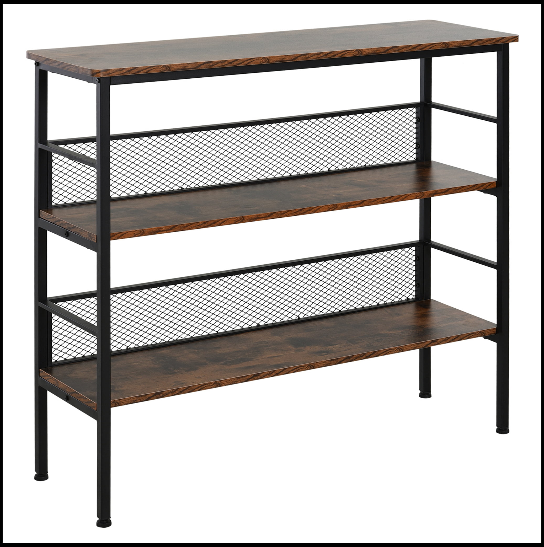 3-Tier Console Table Industrial Style Storage Metal Wooden Shelf with a ...