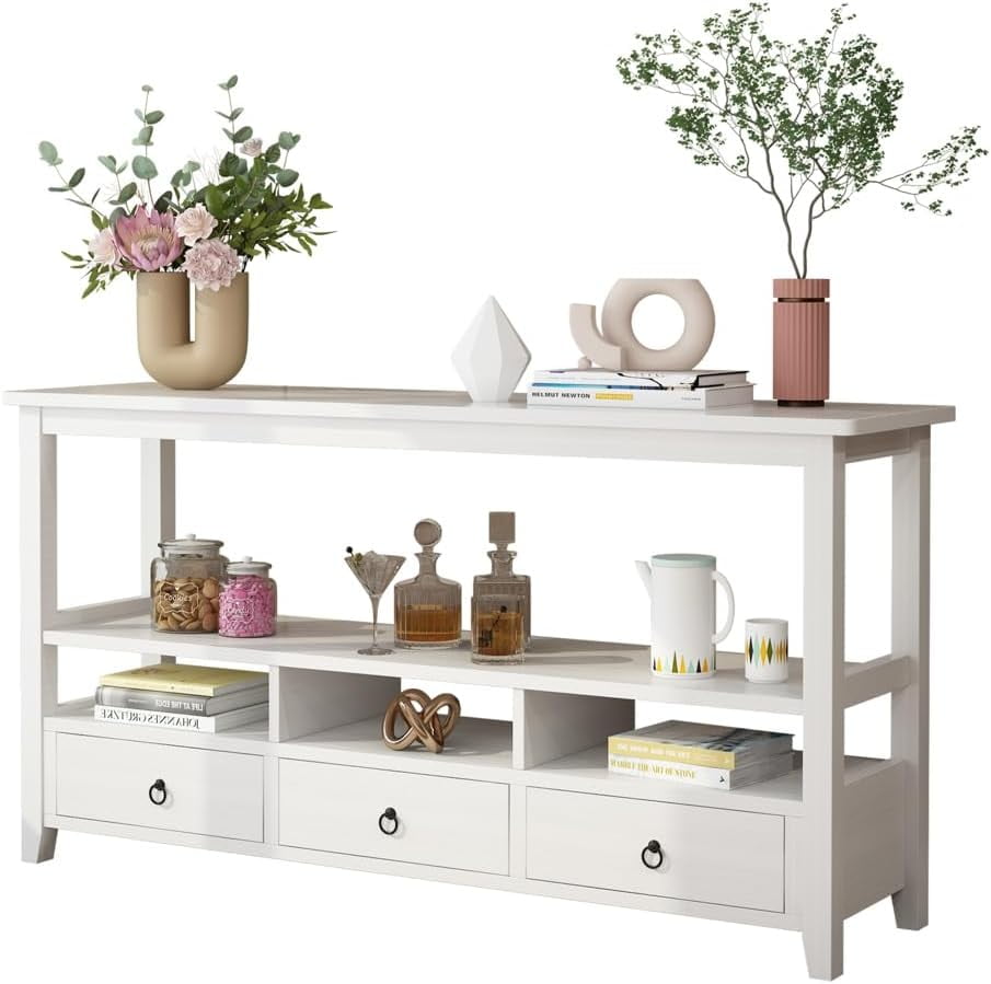 3-Tier Console Table, Narrow Console Table with 3 Drawers and Shelves ...