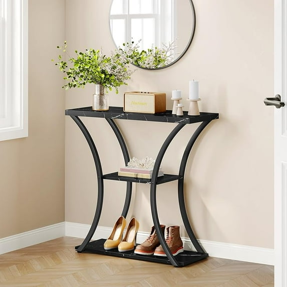 3 Tier Console Table with Open Wood Shelves, Decorative Entryway Table ...