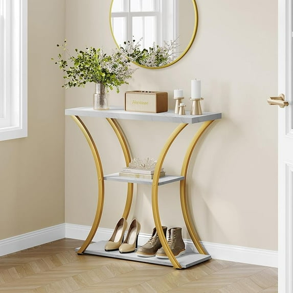 3 Tier Console Table with Open Wood Shelves, Decorative Entryway Table ...