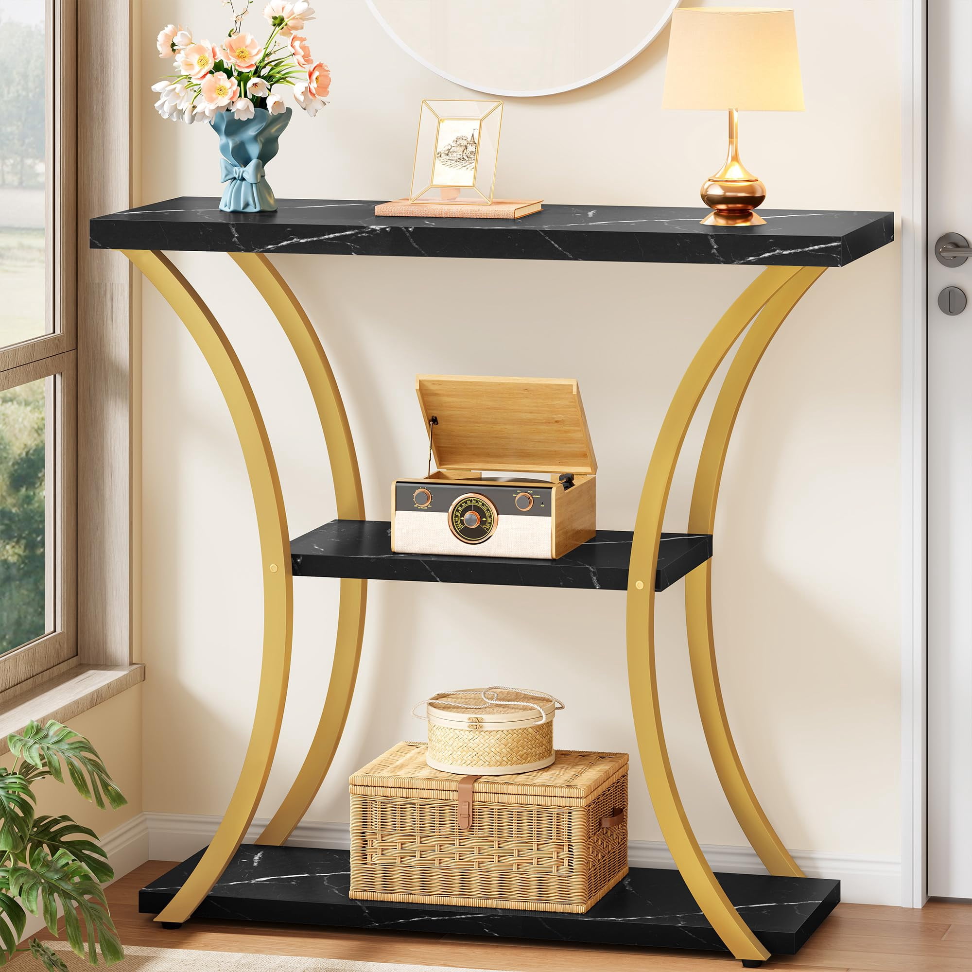 3 Tier Console Table with Open Wood Shelves, Decorative Entryway Table ...