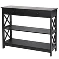 3-Tier Console Table Storage Shelf Black Sofa Table with Drawer Hallway ...