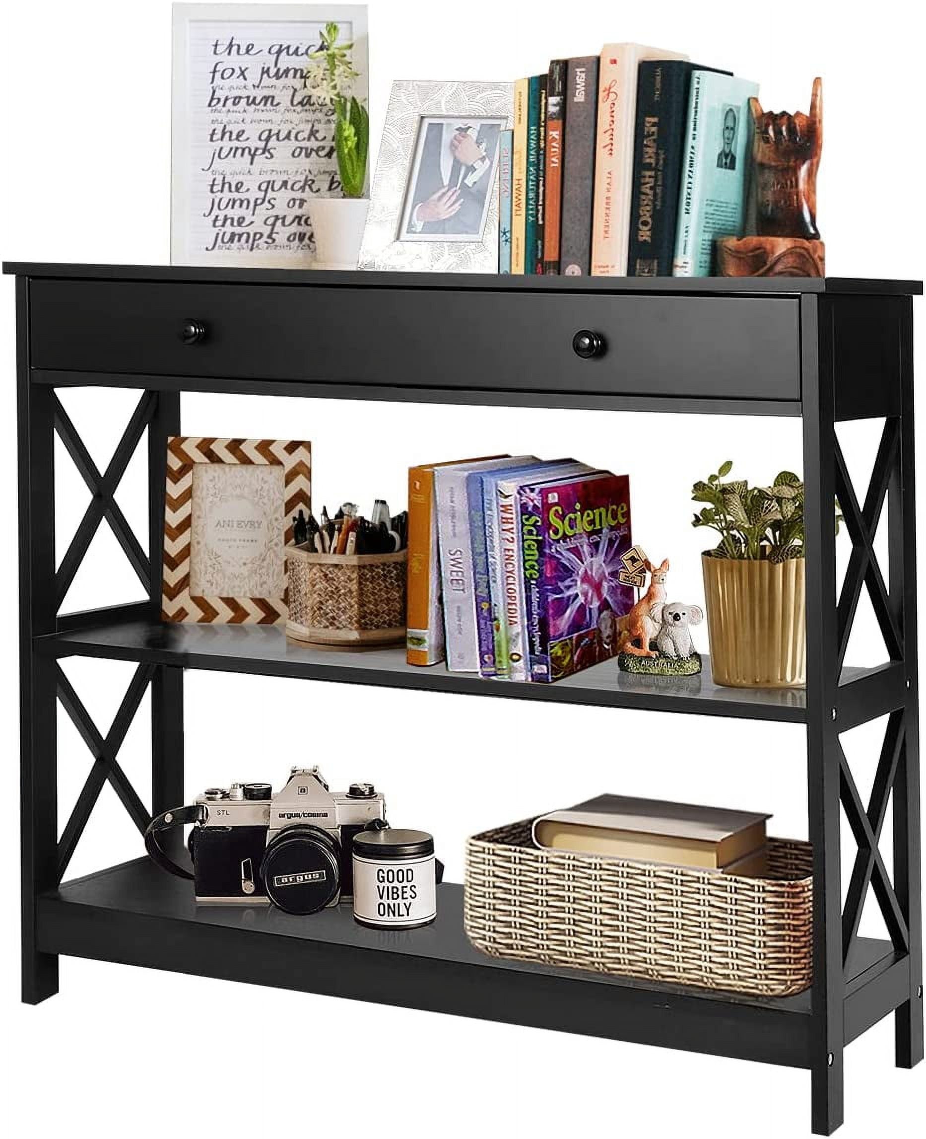 3 Tier Console Table With Drawer, Sofa Side Entryway With Storage ...