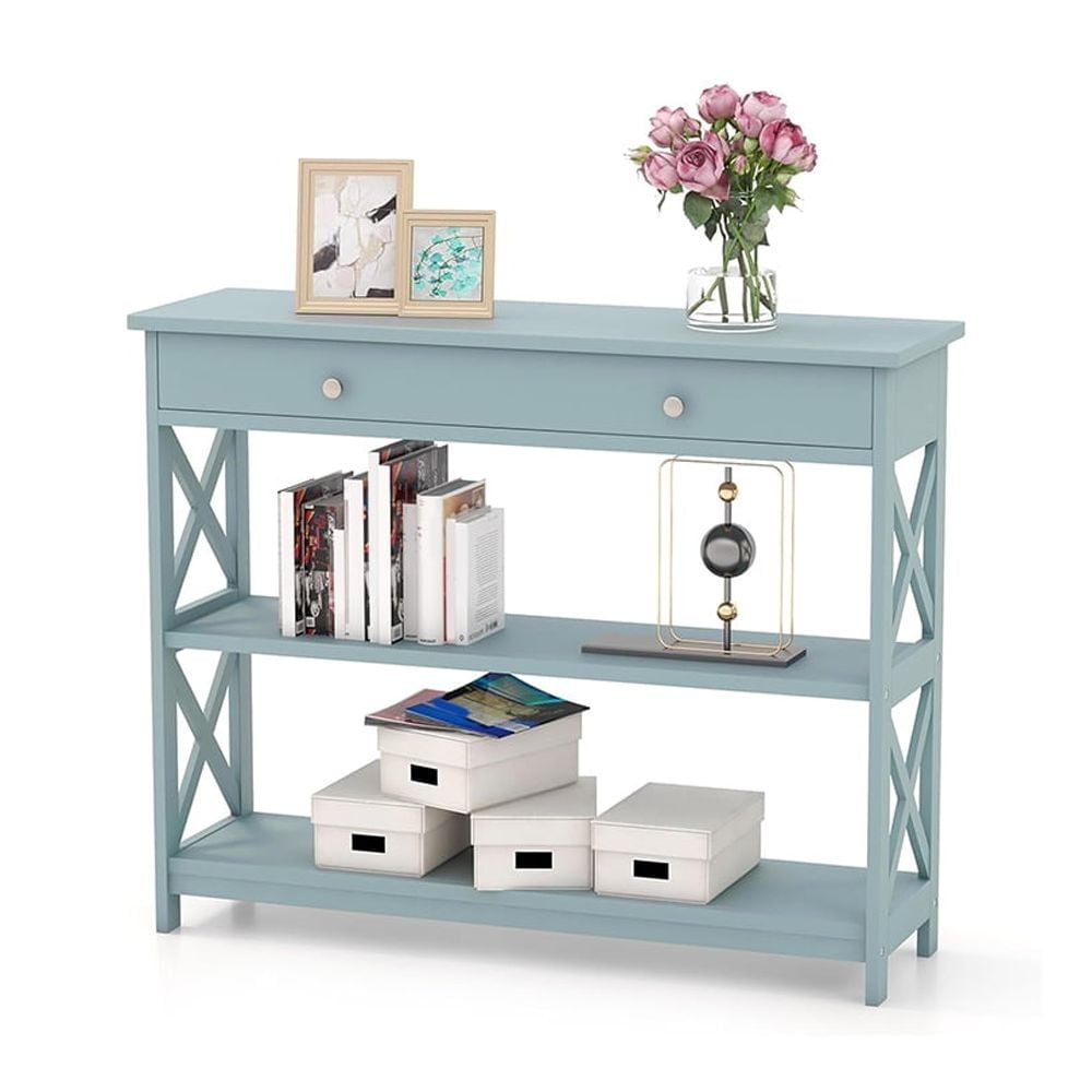 3-Tier Console Table, Wooden Sofa Tables Narrow Long with Large Drawer ...
