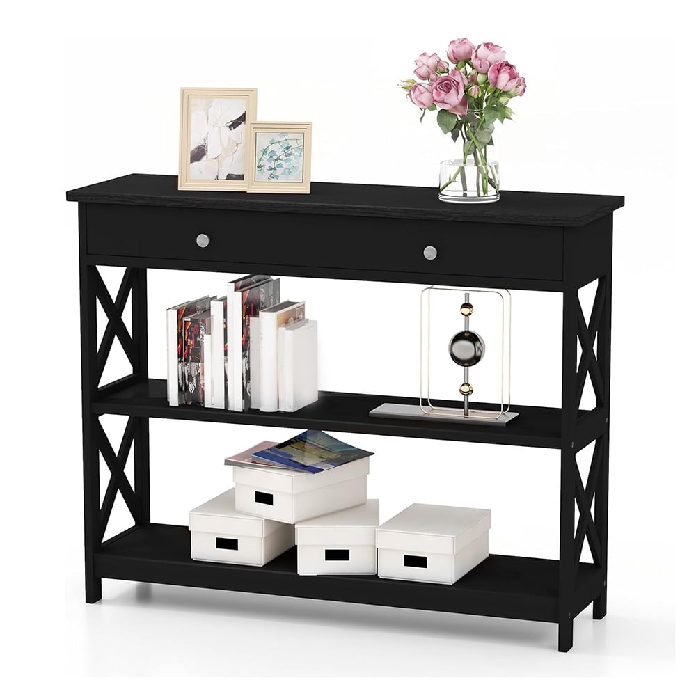 3-Tier Console Table, Wooden Sofa Tables Narrow Long with Large Drawer ...