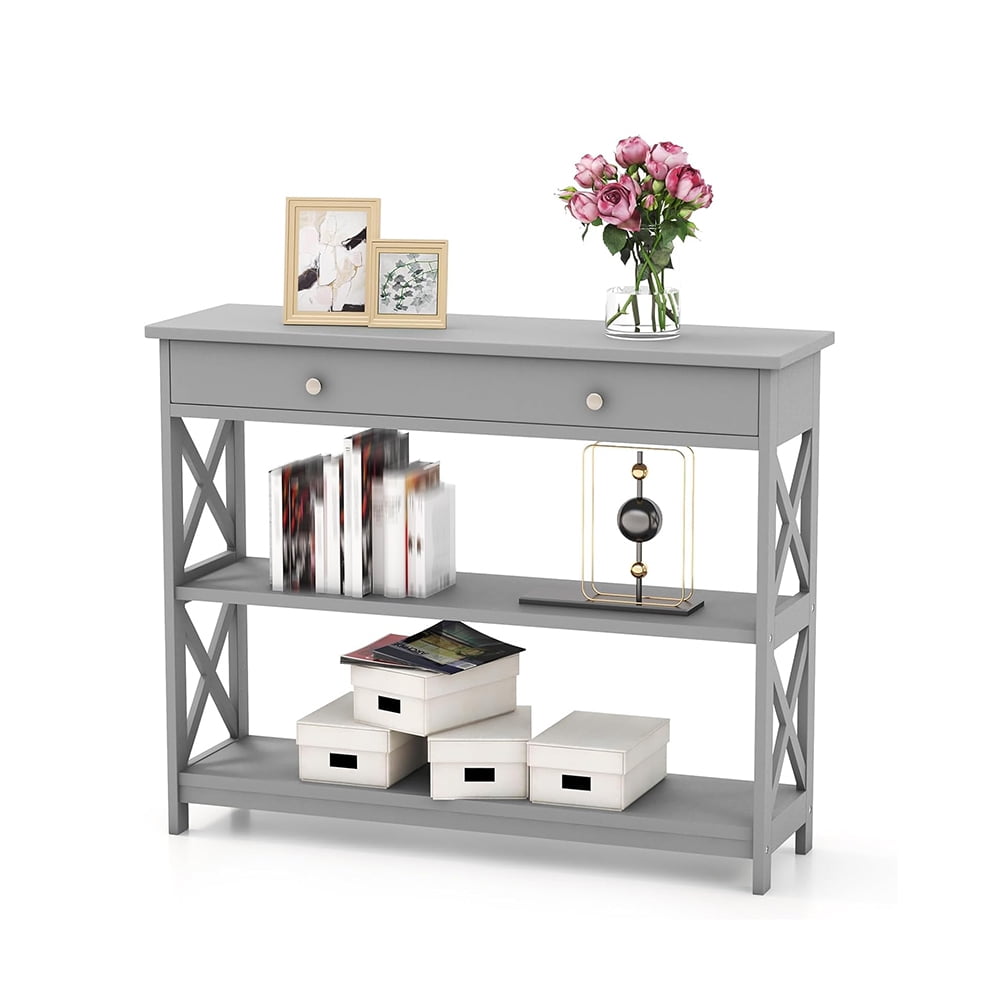 3-Tier Console Table, Wooden Sofa Tables Narrow Long with Large Drawer ...