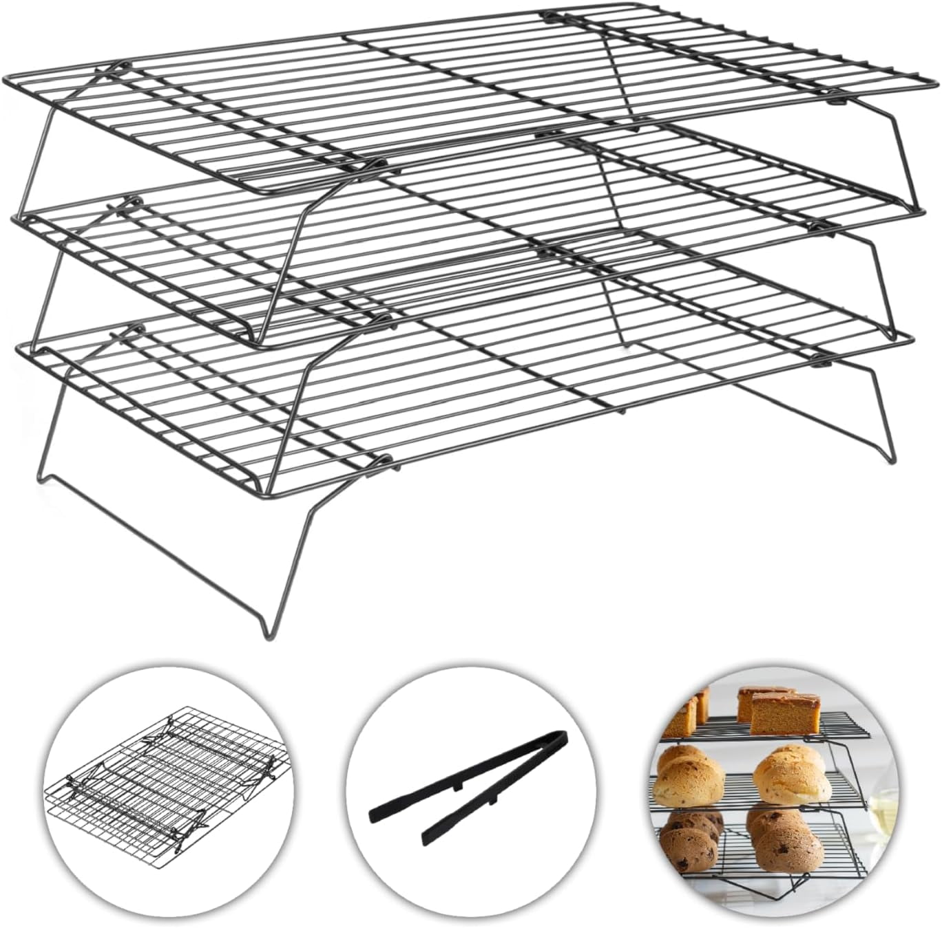 3-Tier Cooling Racks for Cooking and Baking - 13" x 9.6" Stackable ...