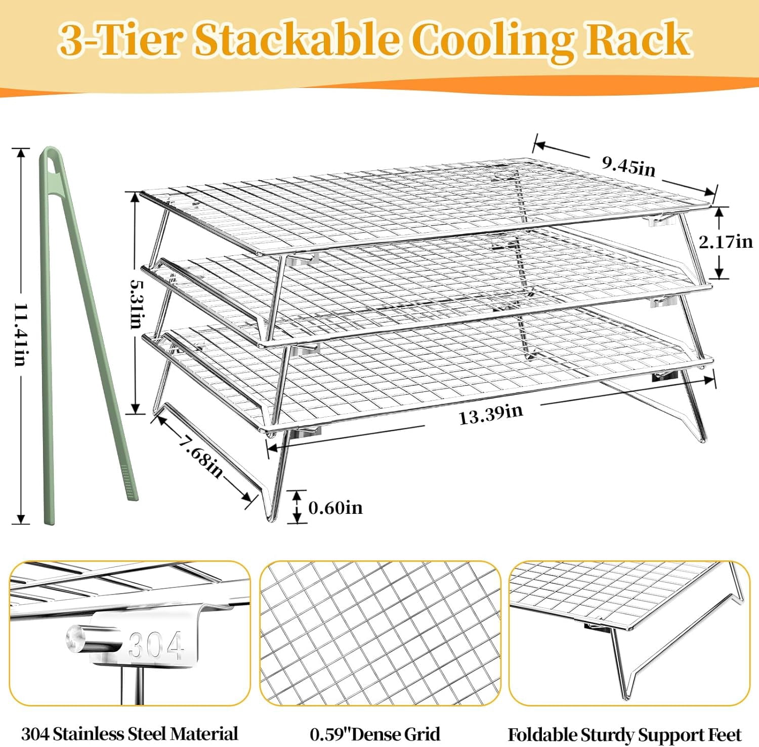 3 Tier Cooling Racks for Cooking and Baking, 304 Stainless Steel ...