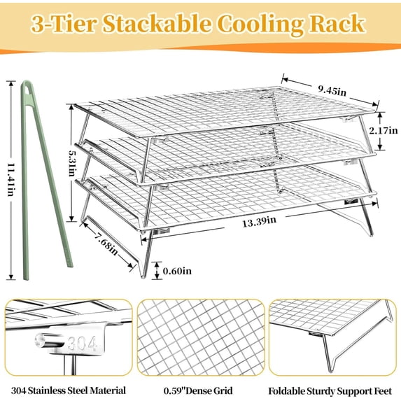 3 Tier Cooling Racks for Cooking and Baking, 304 Stainless Steel ...