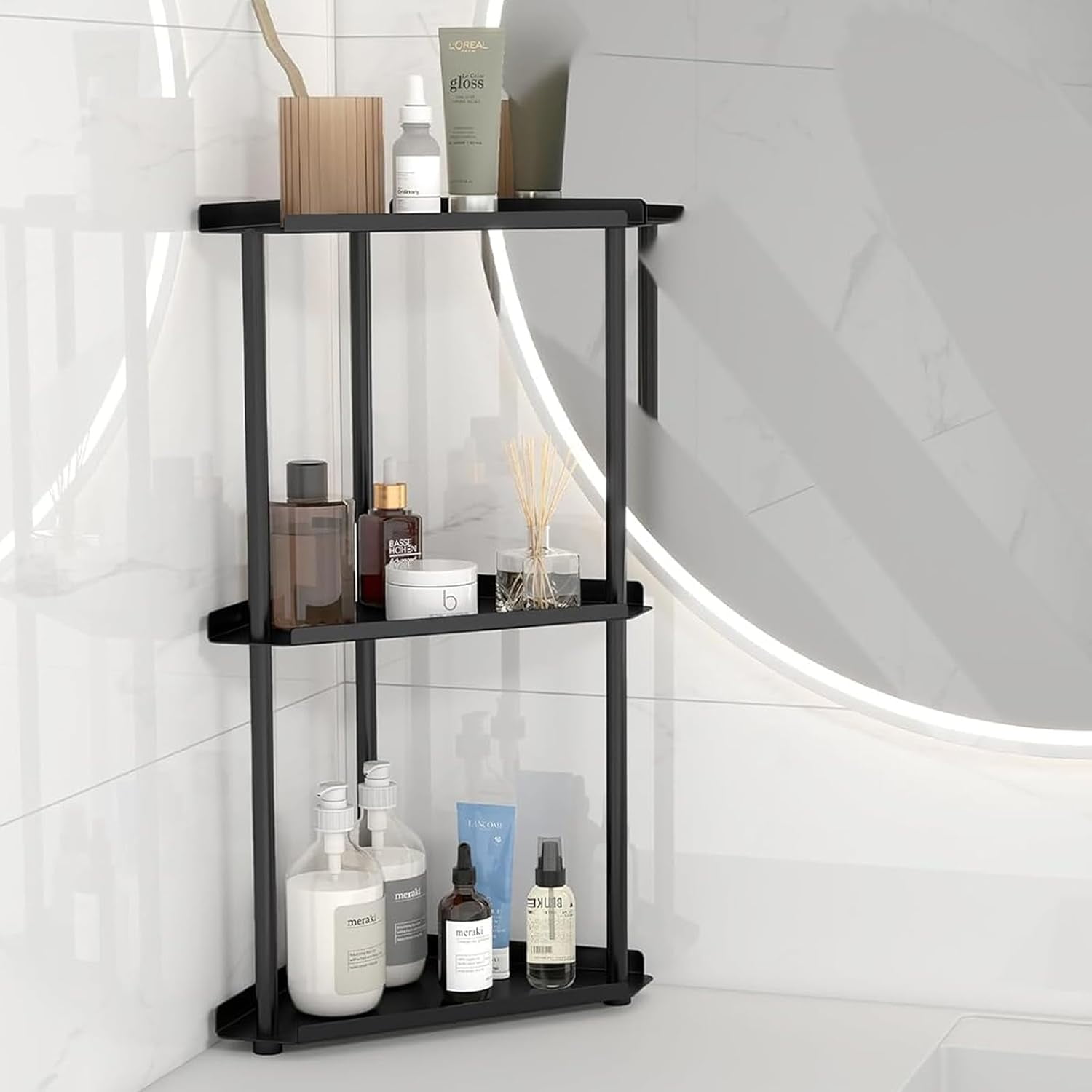 3 Tier Corner Bathroom Counter Organizer, Countertop Corner Shelf ...