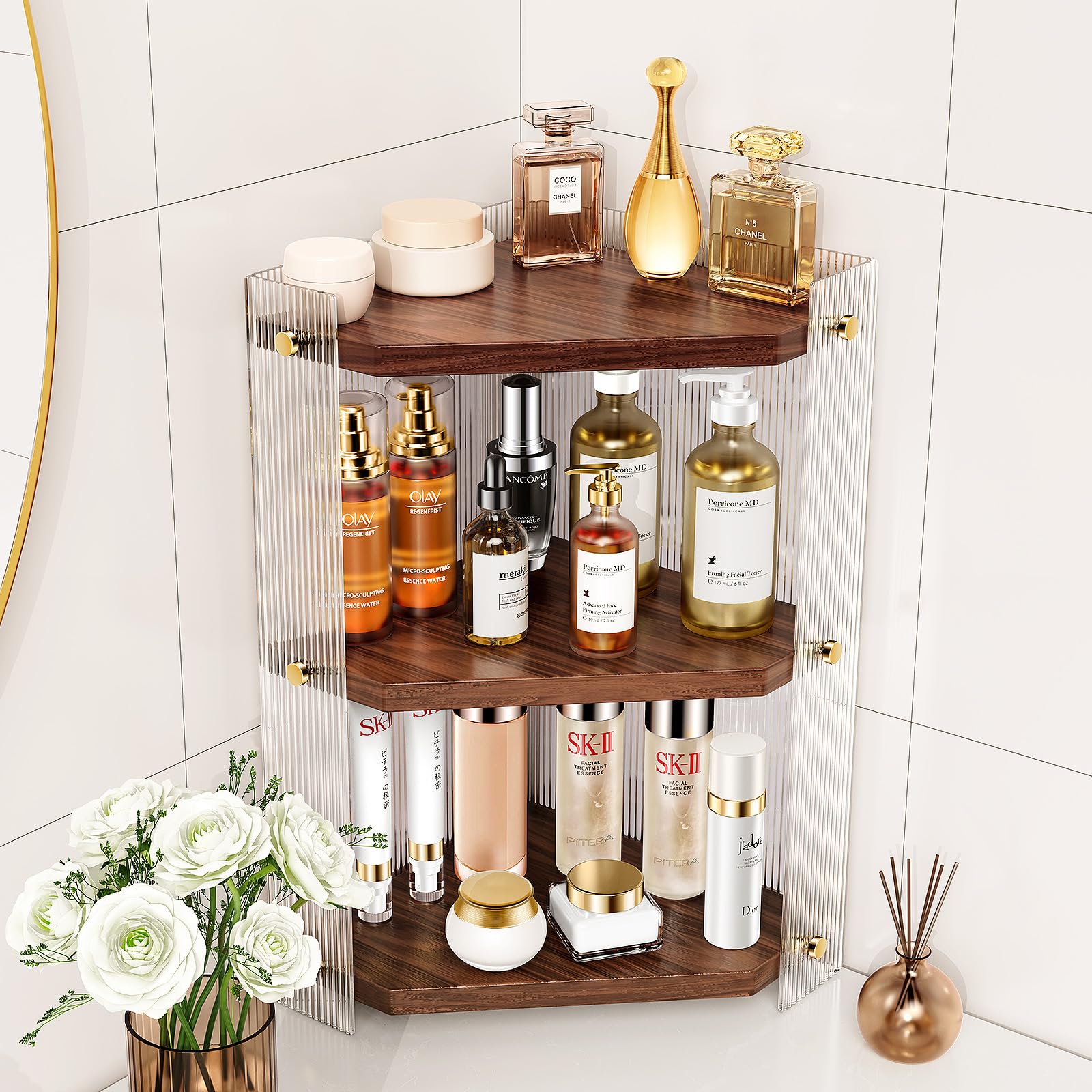 3-Tier Corner Bathroom Counter Organizer, Makeup Organizer Countertop ...
