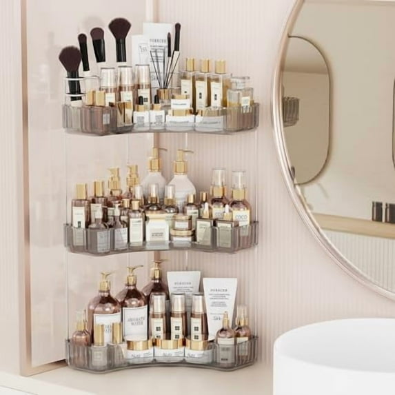 3-Tier Corner Bathroom Counter Organizer with Top Toothbrush Holders ...