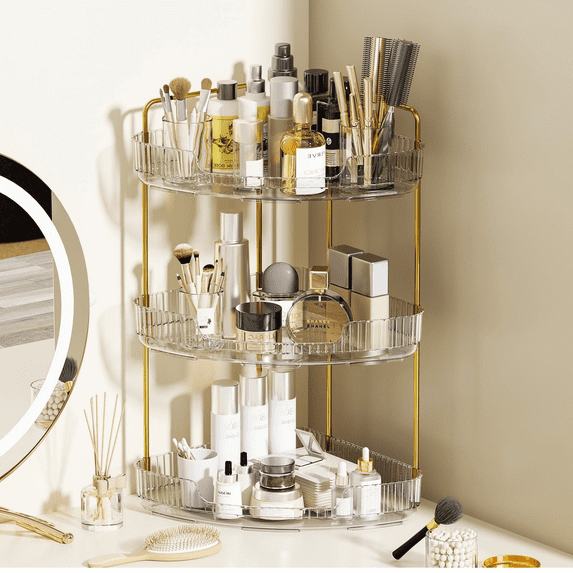 3-Tier Corner Bathroom Organizer – Gold Accent Acrylic Shelves with ...