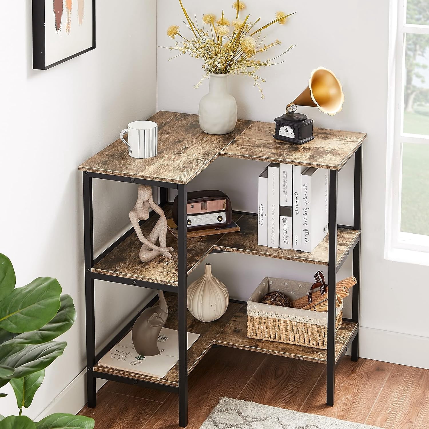 3 Tier Corner Cabinet with Doors and Storage Shelves, Industrial TV ...