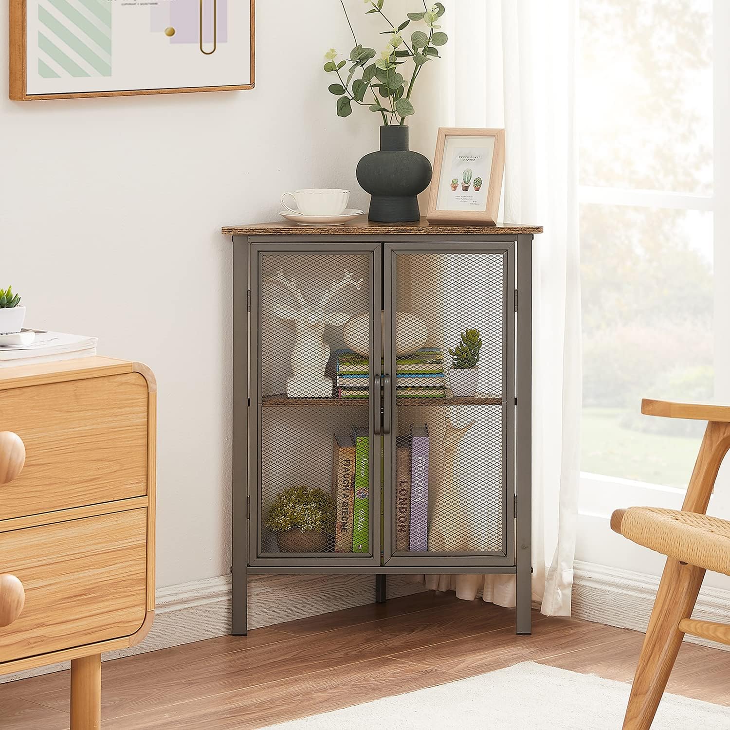 3-Tier Corner Cabinet/Table with Display Shelves and Protection Door ...
