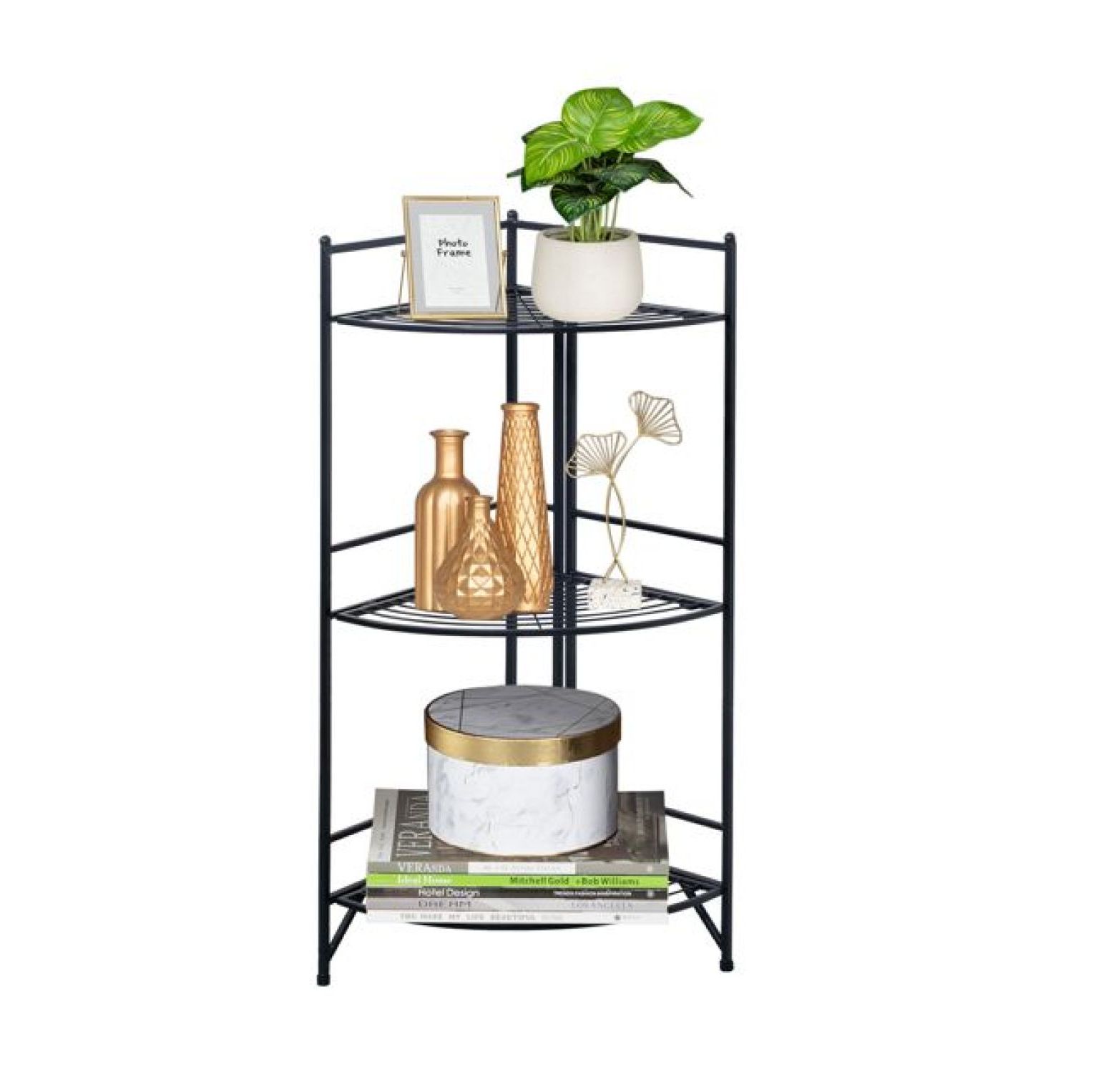 3 Tier Corner Folding Metal Corner Shelf Black as picture - Walmart.com