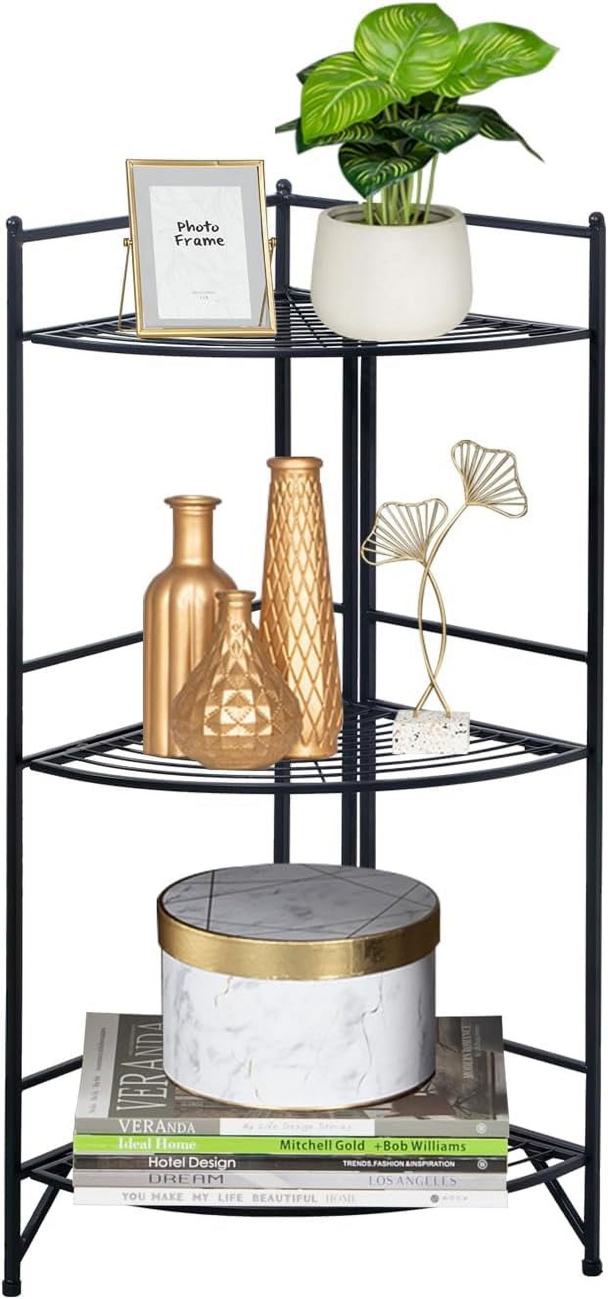 3 Tier Corner Folding Metal Shelf, Foldable Storage Shelves Easy ...