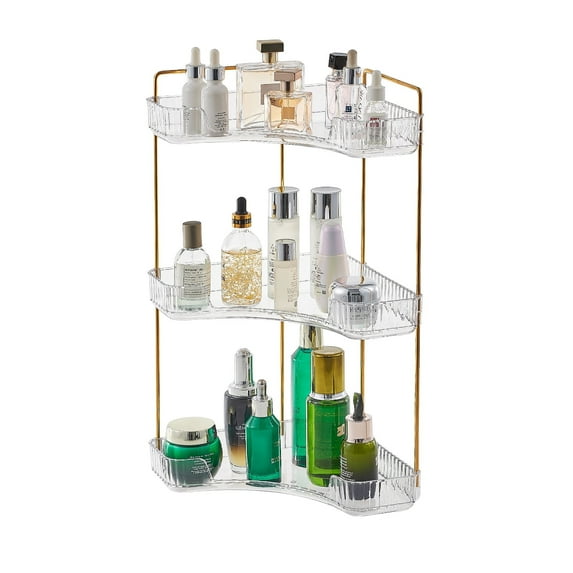 3-Tier Corner Makeup Organizer, Waterproof Bathroom Countertop Storage ...