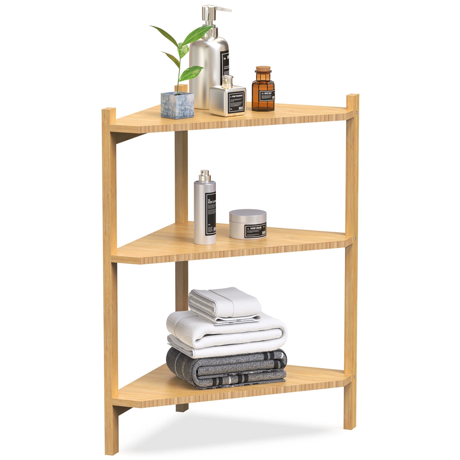 Wisuce 3 Tier Corner Shelf, Real Bamboo Shower Shelves, Space Saving ...