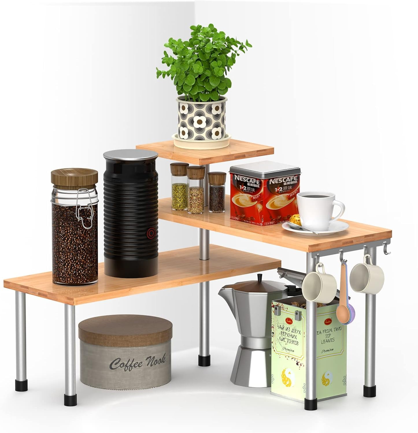 3 Tier Corner Shelf Bamboo Countertop Organizer Bookshelf Display ...