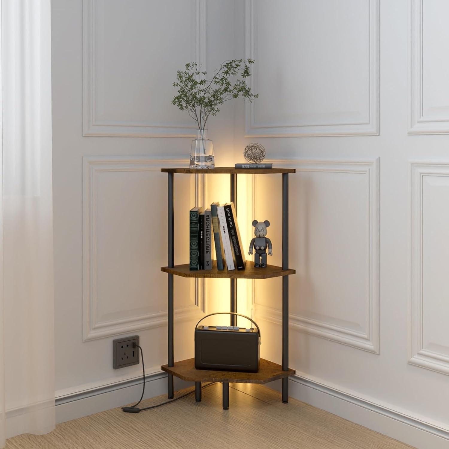 3 Tier Corner Shelf with LED Light,28.7" Standing Corner Shelf, Corner ...