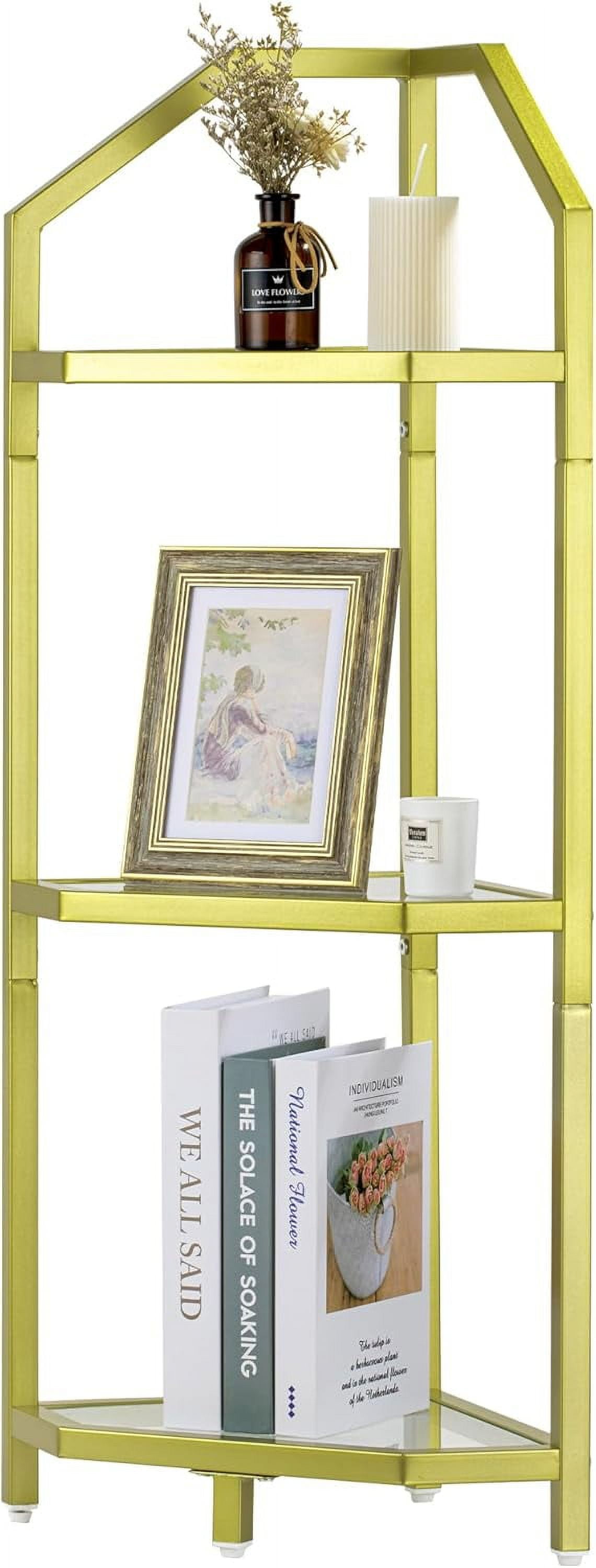 3-Tier Corner Shelf Stand, Gold Corner Bookshelf, Bathroom Storage Rack ...