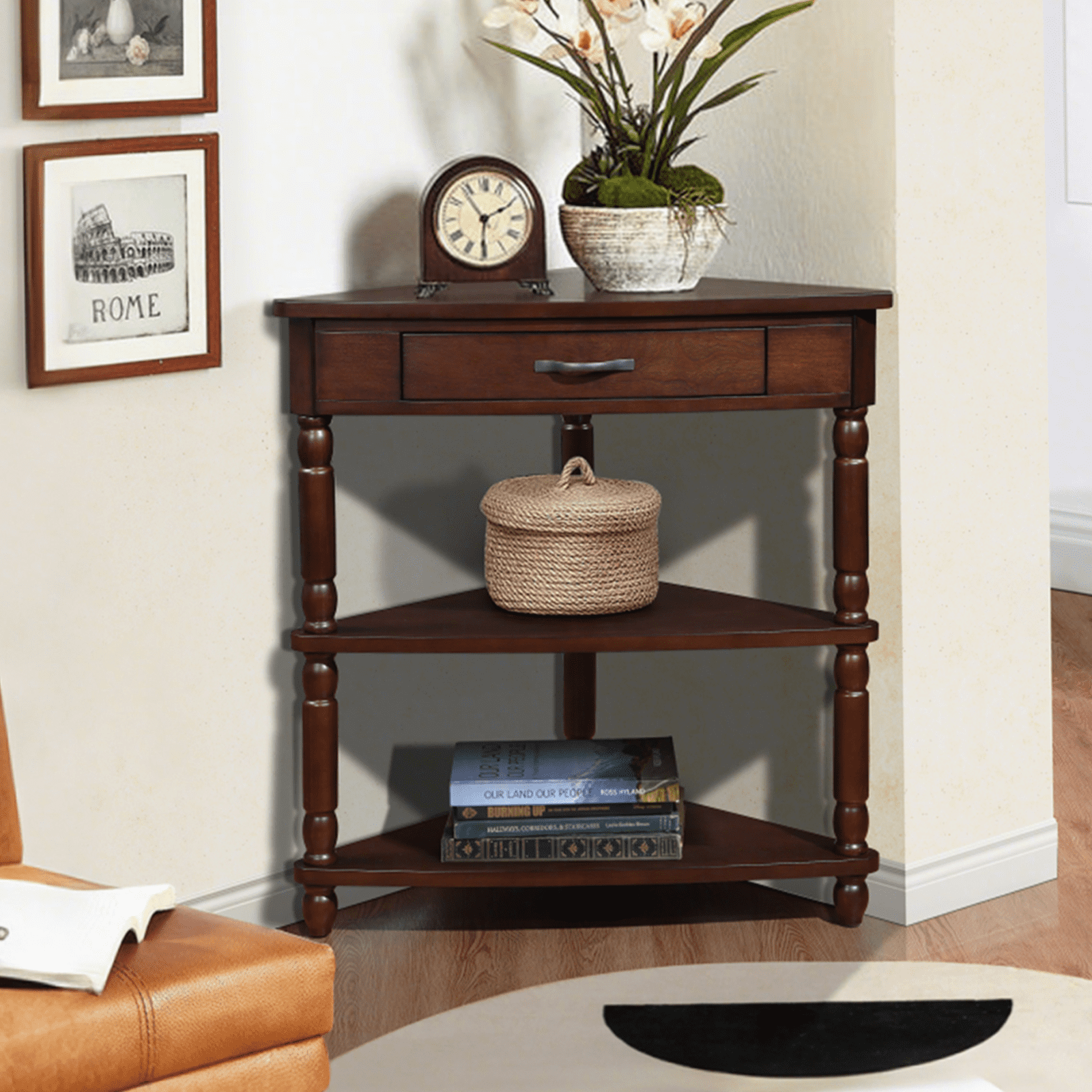3-Tier Corner Shelf Unit for Small Spaces - Triangular Storage Rack ...