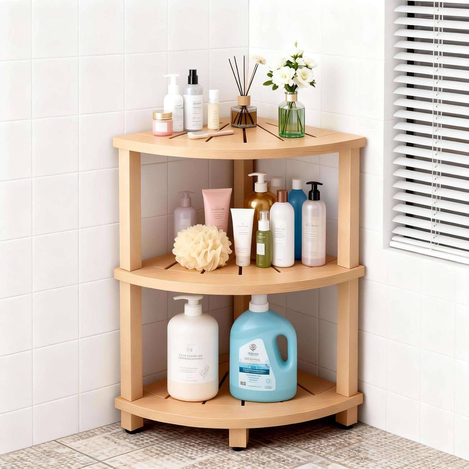 3-Tier Corner Shower Caddy Stand HIPS Waterproof Free Standing Bathroom ...