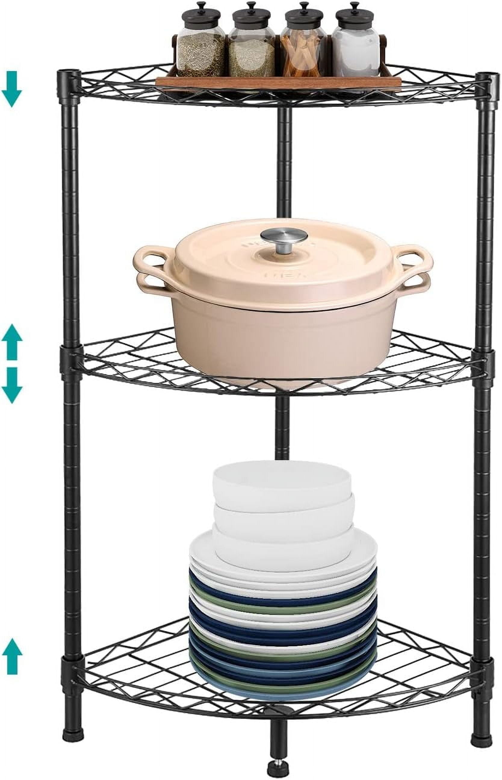 3 Tier Corner Wire Shelving Unit, Adjustable Wire Rack Shelving, Metal ...