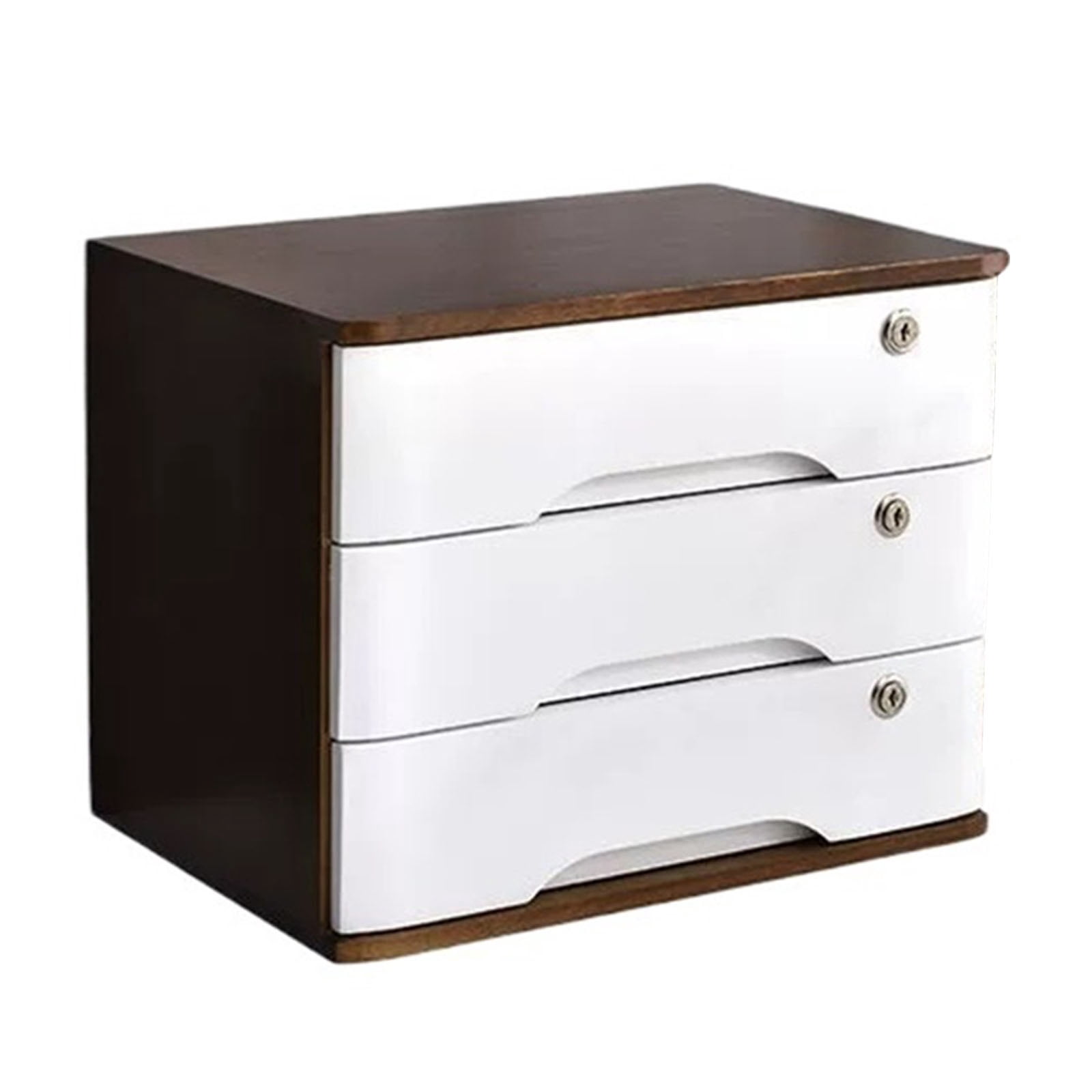 3-Tier Countertop Wooden Desk Organizer with Lockable Drawers Storage ...
