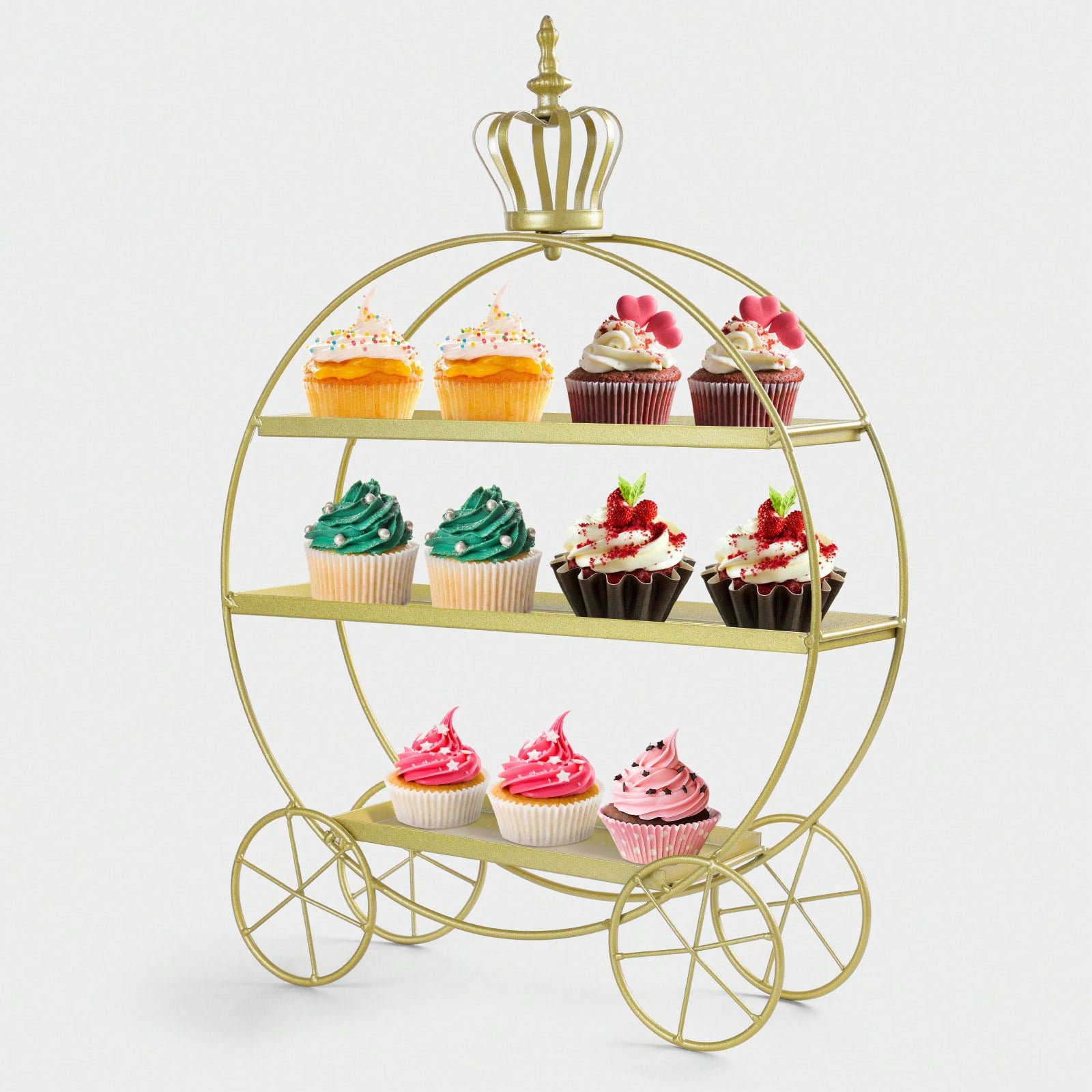 3-Tier Crown Gold Carriage Cake Stand - Round Cupcake Display Stand ...