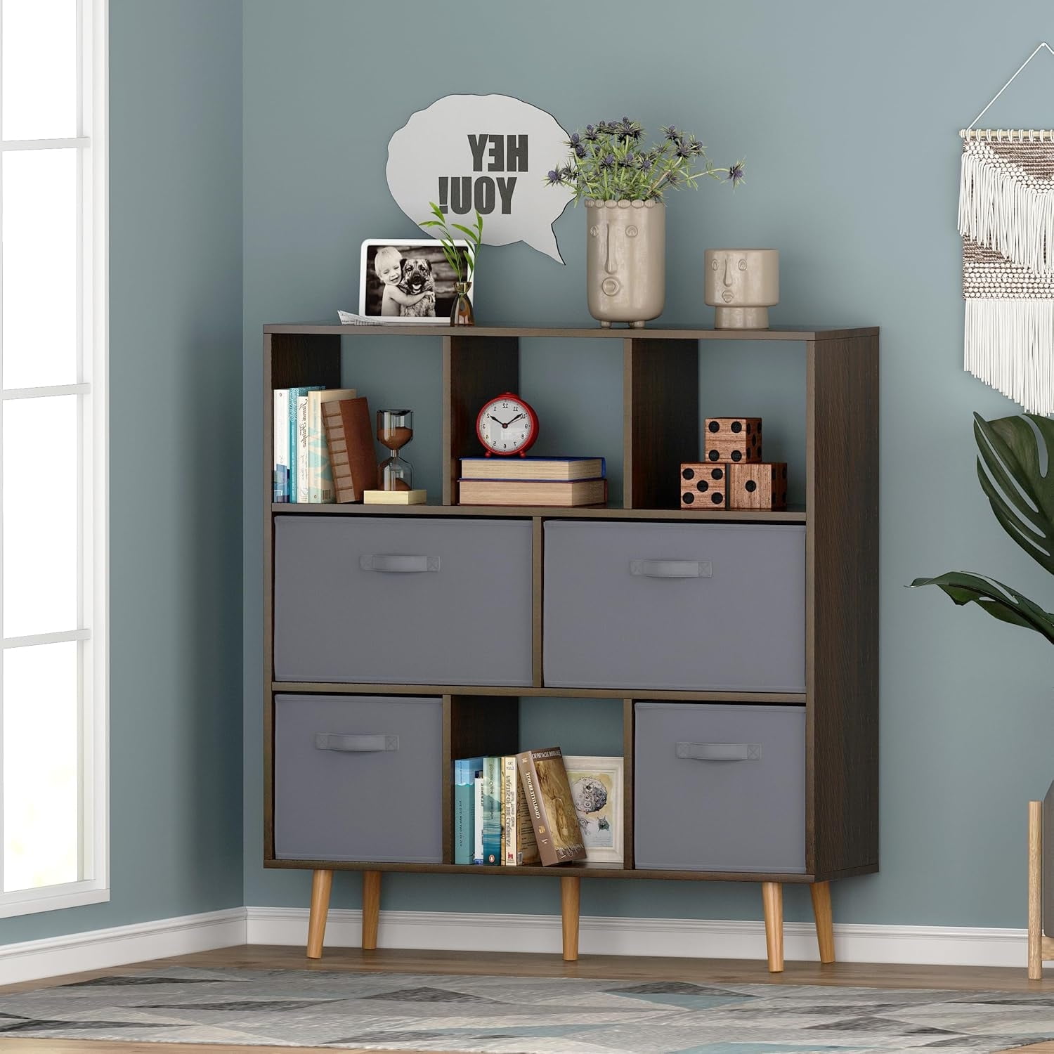 3 Tier Cubby Organizer Shelves for Bedroom Bookcase Standing Bookshelf ...