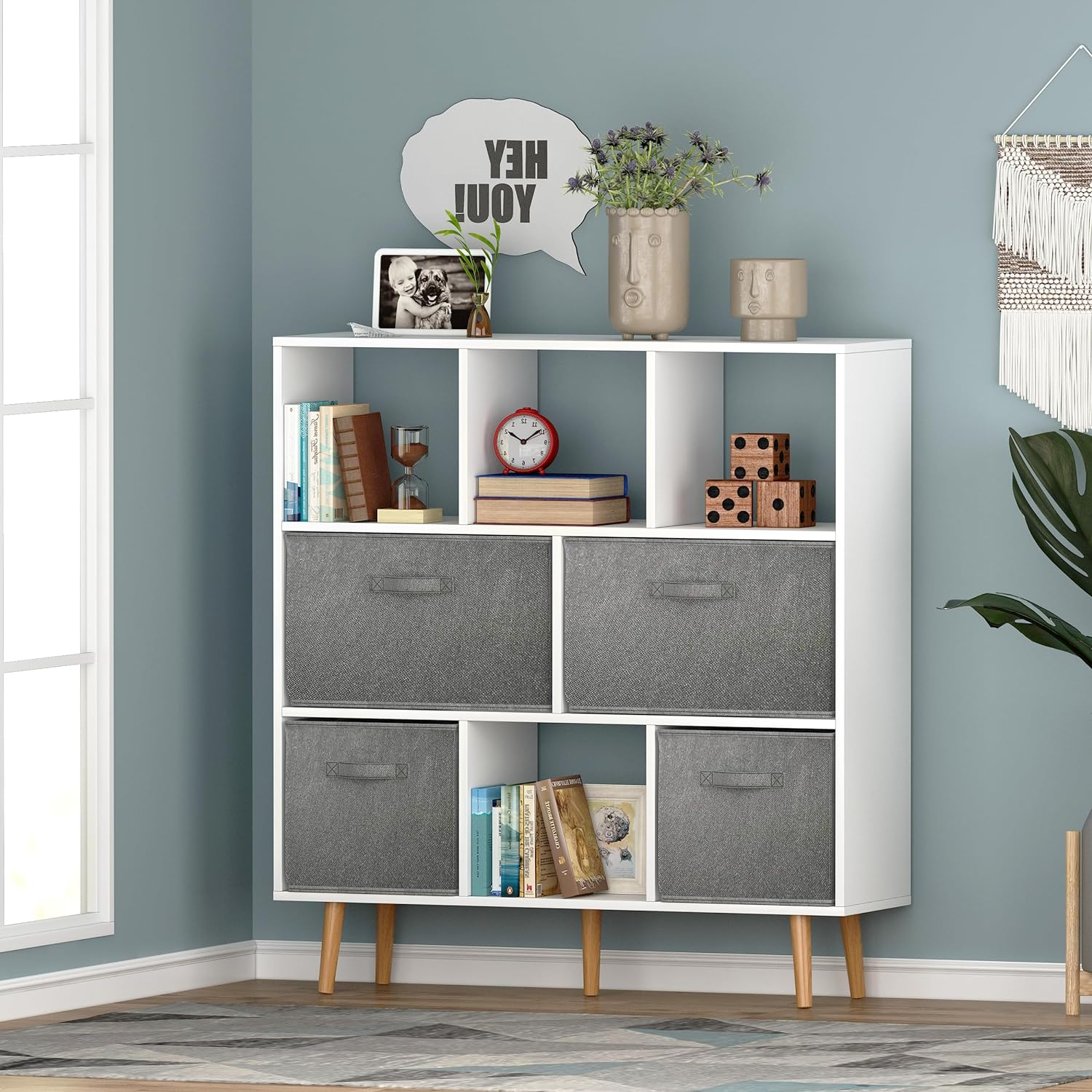 3 Tier Cubby Organizer Shelves for Bedroom Bookcase Standing Bookshelf ...