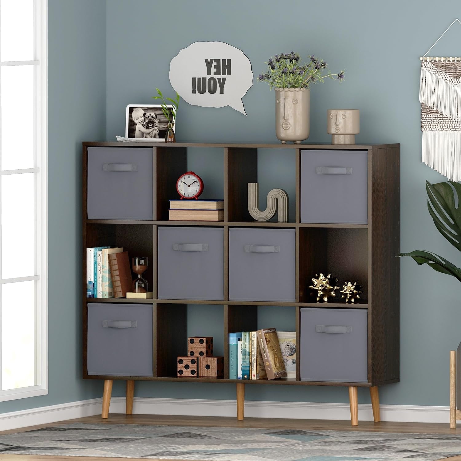 3 Tier Cubby Organizer Shelves for Bedroom Bookcase Standing Bookshelf ...