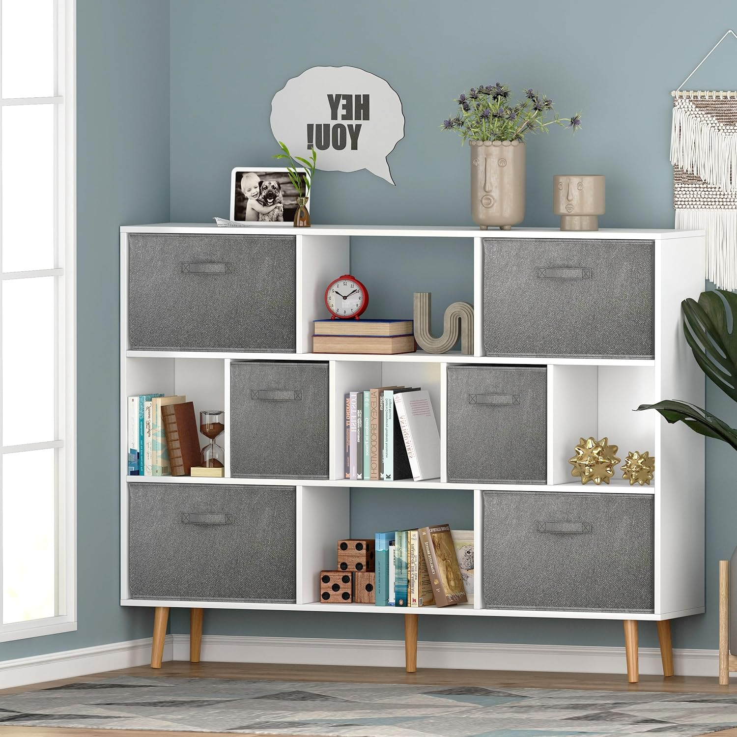 3 Tier Cubby Organizer Shelves for Bedroom Bookcase Standing Bookshelf ...