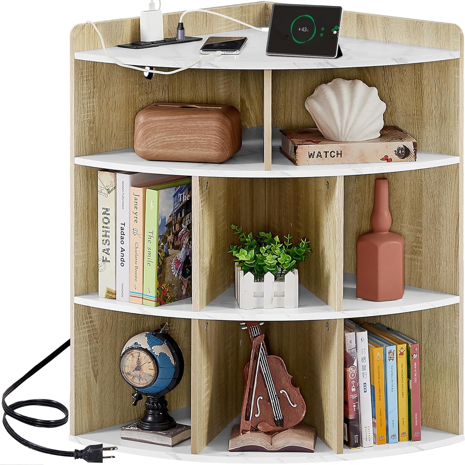 3-Tier Cube Storage Organizer with USB Ports and Outlets, Corner ...