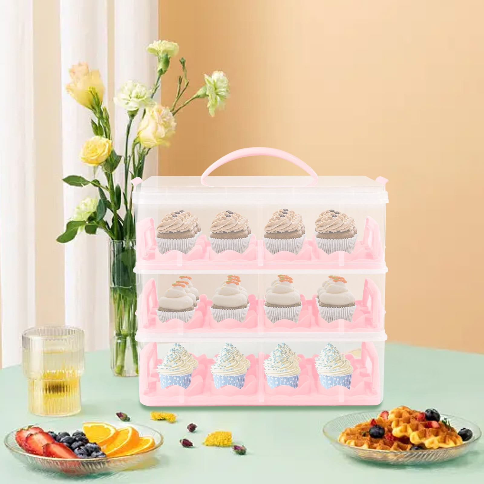 3 Tier Cupcake Carrier Cake Holder Stacking Cupcake Storage Container ...
