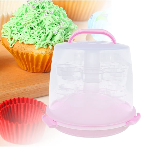 3-Tier Cupcake Carrier Clear Pink Plastic Transport Case with Clamps ...