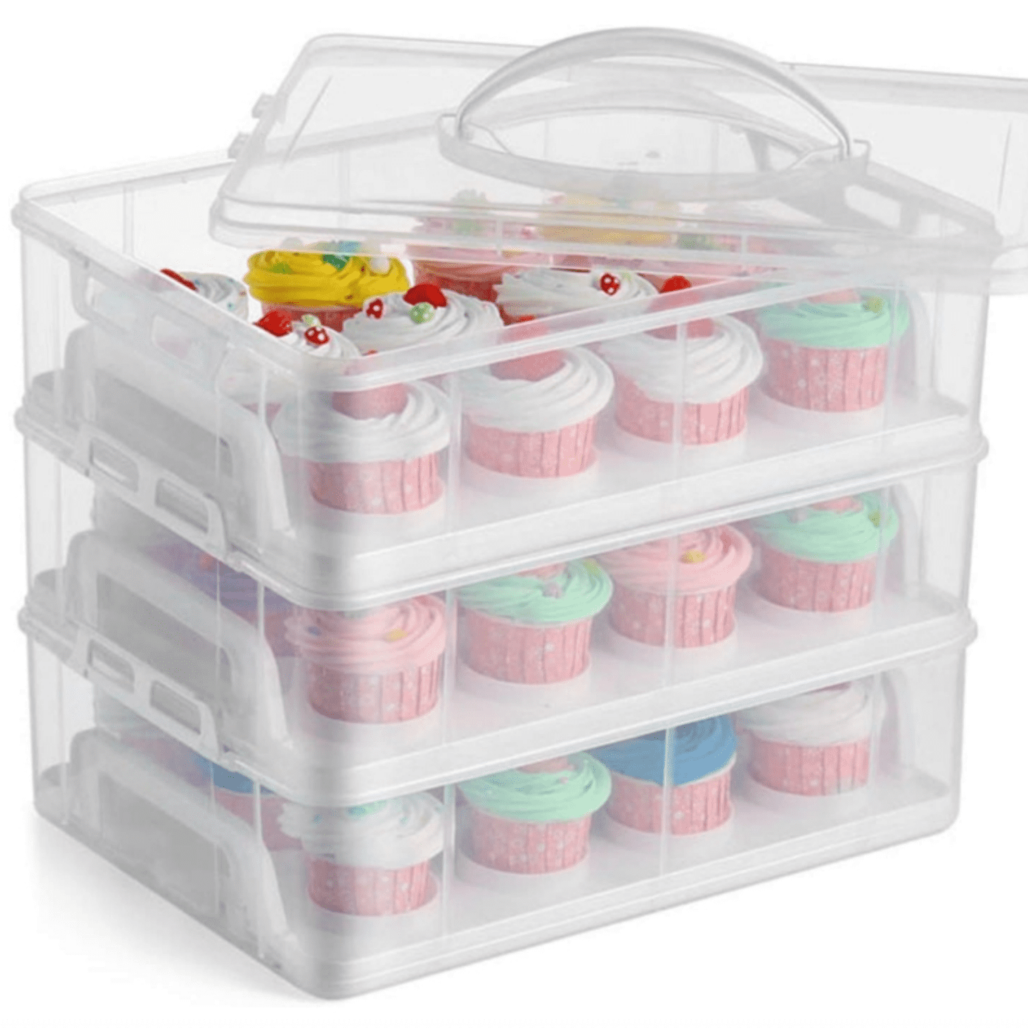 3 Tier Cupcake Carrier with Lid, Holds 36 Cupcakes or 3 Large Cakes ...