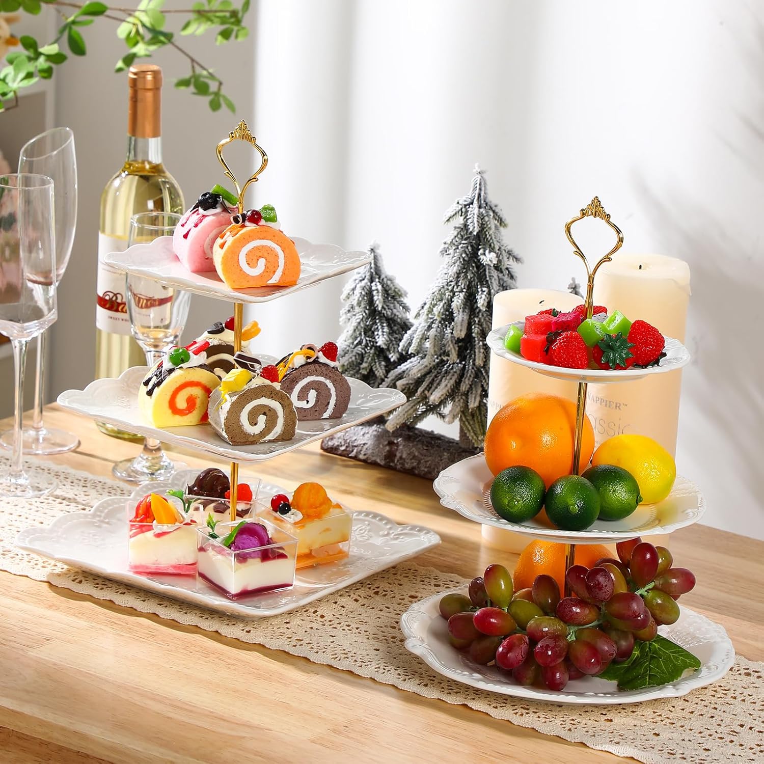 3 Tier Cupcake Stand Ceramic Cake Tower Stand Three Tiered Serving Tray ...