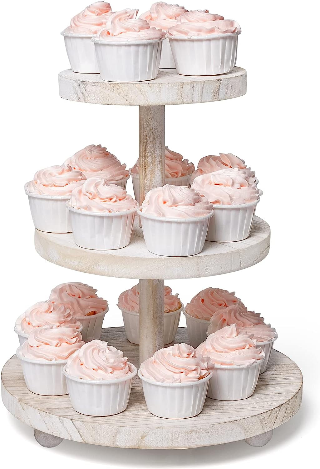 3 Tier Cupcake Stand Round,Wood Cake Stand with Tiered Tray Decor ...